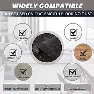 Oxdigi Vinyl Floor Tiles Peel and Stick 23"x 393"/64 Sq.Ft, Thicken Self Adhesive Vinyl Flooring Roll Marble Pattern Waterproof DIY Floor Coverings for Bathroom Living Room Kitchen, Black Marble