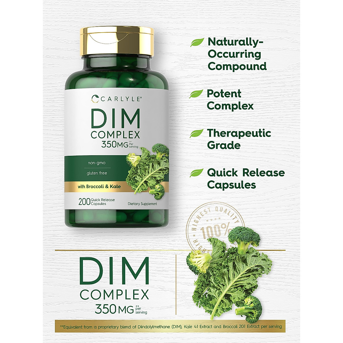 Carlyle DIM Supplement for Women & Men | 350mg | 200 Count | Vegetarian, Non-GMO & Gluten Free Complex