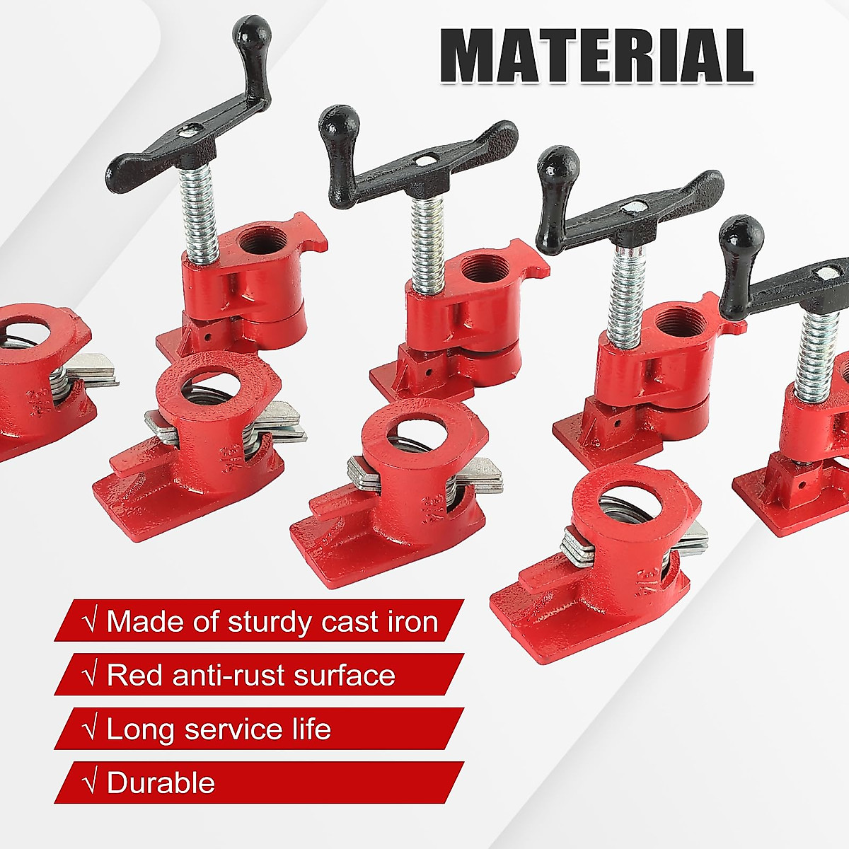 FLKQC Wood Gluing Pipe Clamp Set, Heavy Duty Cast Iron Quick Release Pipe Clamps for Woodworking, Pipe Clamps Quick Release for Woodworking, Carpentry, Home Improvement, and DIY Projects (6, 3/4")