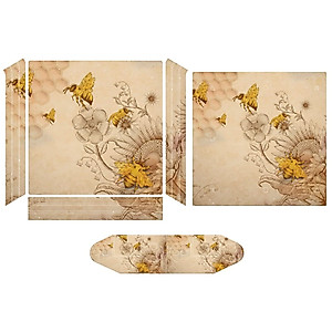 Retro Honey Bees and Wildflowers Sticker for P-S4 Controller Full Protective Skin Cover Design Wrap Decal Sticker Compatible with P-S4 Print