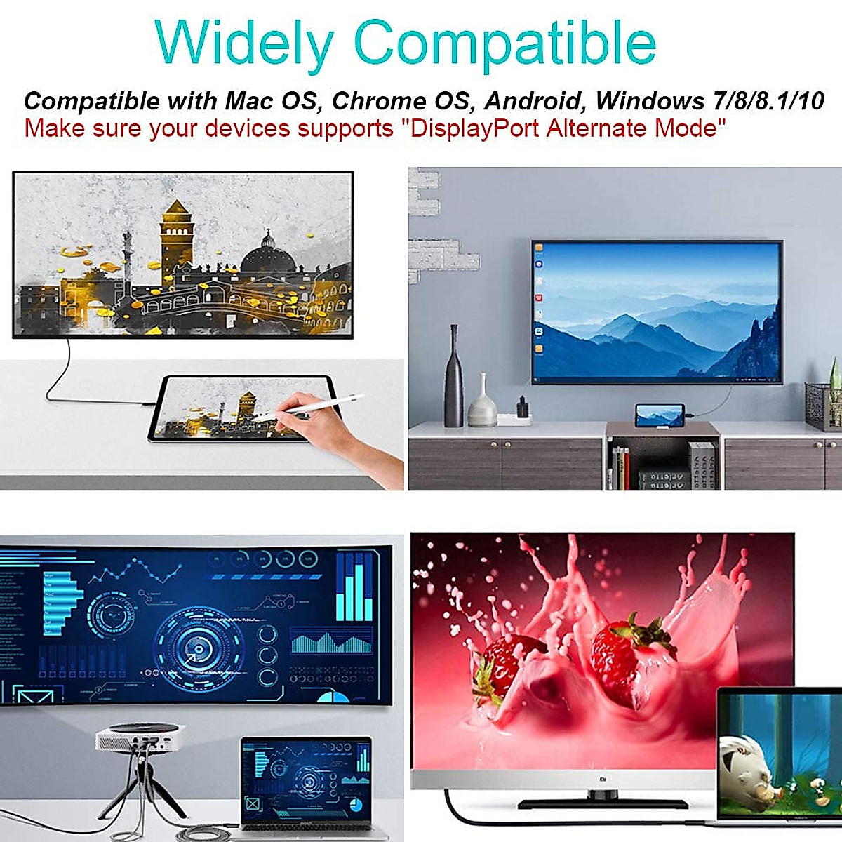 DteeDck USB C to VGA Cable 6 ft, USB Type C (Thunderbolt 3) to VGA Cable Sturdy Braided for USB 3.1 Devices-Compatible with MacBook Pro, iPad Pro Galaxy S10/S9/S8, Surface Book 2, Dell XPS, HP Etc