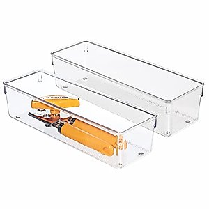 iDesign Utensil Holder and Silverware Organizer for Kitchen Utensils and Countertop Storage, The Linus Collection – Set of 2, 4" x 12" x 3", Clear