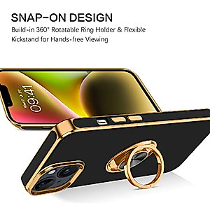 BENTOBEN iPhone 14 Case with 360° Ring Holder, Shockproof Slim Kickstand Magnetic Support Car Mount Women Men Non-Slip Protective Phone Case for iPhone 14 6.1", Black/Gold