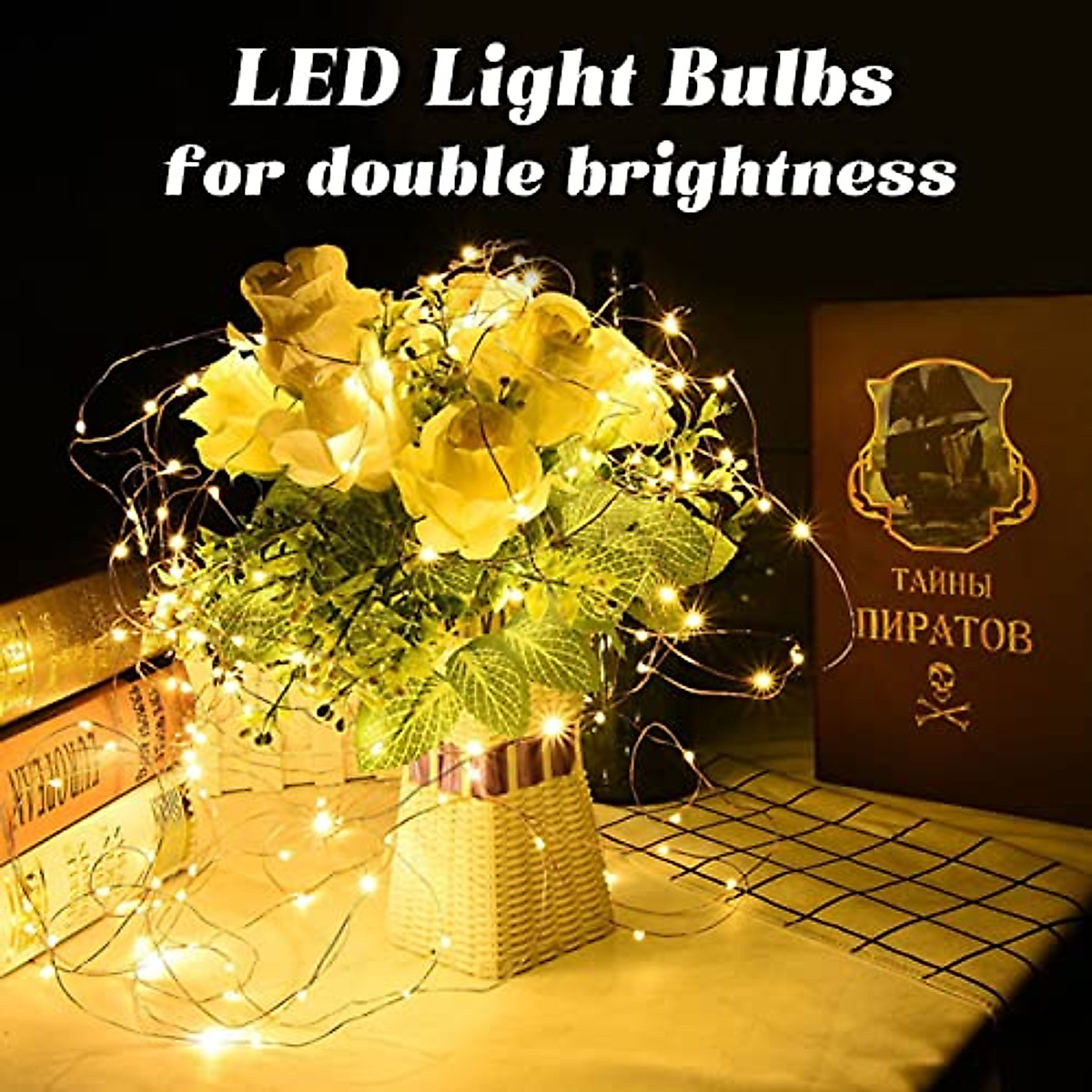 HAOBAOBEI USB Christmas Lights Plug in, 66ft 200 Led Silver Copper Wire Fairy String lights with Remote, Warm White Firefly Twinkle Lights for Bedroom Party Centerpiece Patio Christmas Tree Decoration