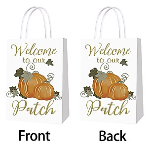 16 Piece Pumpkin Gift Paper Bags, Fall Candy Grocery Bags With Handle Great for Fall Themed Welcome to Our Patch Party Supplies