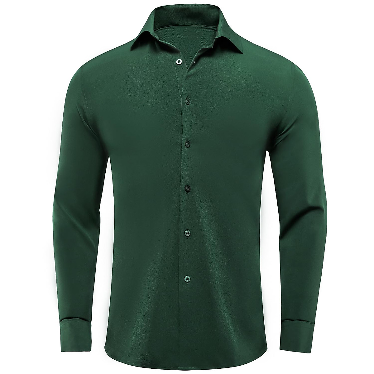 Hi-Tie Hunter Green Long Sleeve Dress Shirts for Men Stretch Solid Woven Button Down Athletic Fit No Iron Shirt 15.5 Neck