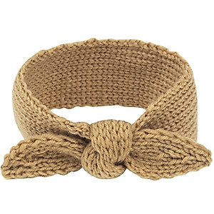 IZUS Turban Headband Baby Girl - Warm Rabbit Knot Hair Band, Knit Head Wrap for Newborn, Toddler and Children (One Size (Fit for 2 months to 7 Years), Camel + Beige)