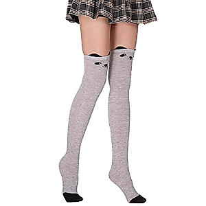 Women Cartoon Cute Animal Stockings Fashion Over Knee Craft Beer Stocking (Grey, One Size)