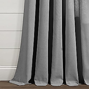 Lush Decor Boho Pom Pom Tassel Linen Window Curtain Panel (Single Panel), 84" L x 52" W, Dark Gray