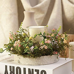 Easter Candle Holder with Pastel Eggs and Mixed Flowers Hurricane Candlestick with Glass Screen Cover Spring Candleholder Small Wreath Candlestick Centrepiece Table Top Decoration Easter Ornaments