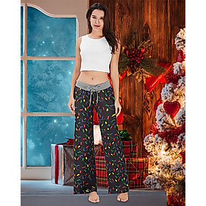ALISISTER Christmas Lounge Pajama Pants for Women Soft Comfy Merry Xmas Pjs Pants Palazzo Loose Elastic Drawstring Sleep Bottoms Plus Size XL Black Green