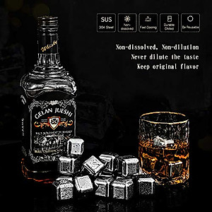 Whiskey Stones 16 Pack,Reusable Ice Cubes, High Cooling Technology，Stainless Steel Ice Cubes, For Whiskey, Vodka, Liqueurs, Wine,Beverage Juice or Soda, Pack of 16