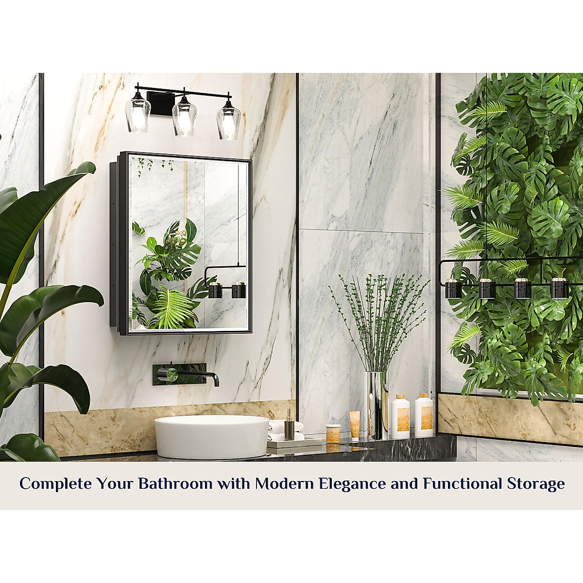 Keonjinn 21" x 27" Black Bathroom Medicine Cabinets with Mirror, Recessed or Surface Wall-Mounted Aluminum Alloy Metal Framed Beveled Mirror, Single Door Farmhouse Bathroom Mirror with Storage Cabinet