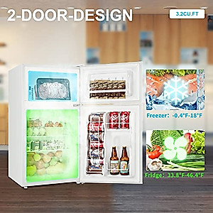 BANGSON Mini Fridge with Freezer, 2 Door Small Refrigerator with Freezer, Mini Freezer Fridge Combo, 3.2 CU.FT, For Home, Office, Dorm, Garage or RV, (White)
