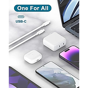 67W Dual USB-C Charger for MacBook Air, Mac Pro 13" (2023-2018), iPad Pro/Air/Mini, Type C Power Supply, LED, Foldable Plug, 6.6ft USB-C Charging Cable