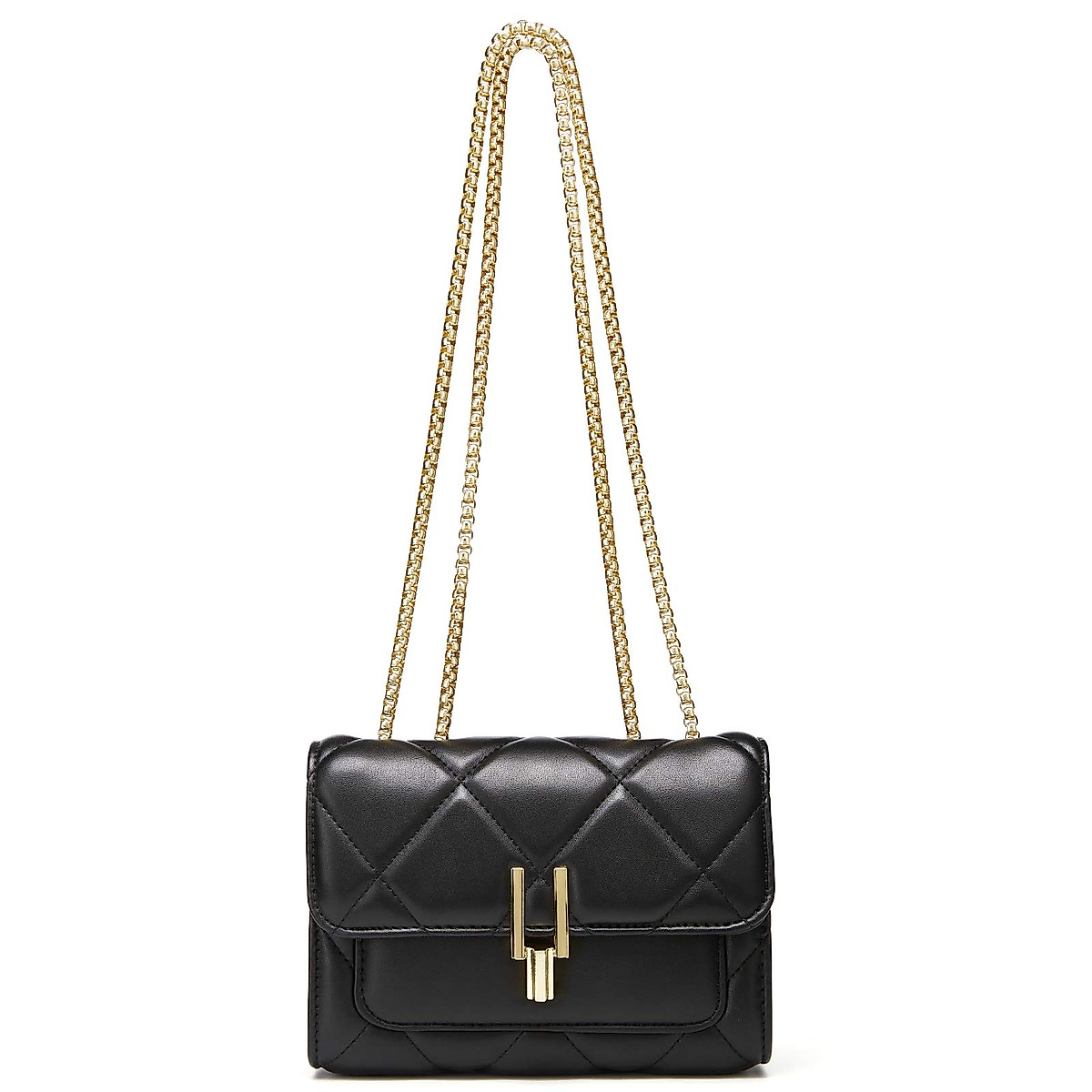 Duomier Small Quilted Purse Crossbody Bag for Womens Gold With Chain Strap Fashion Female Girl Mini 25 (Black)