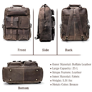 LUXEORIA Genuine Leather Travel Backpack for Women & Men, School Backpack for Boys & Girls, Handmade Retro Style Large Backpack, Laptop Backpack for Office | (17"X14"X6" - Retro - Hunter Brown)