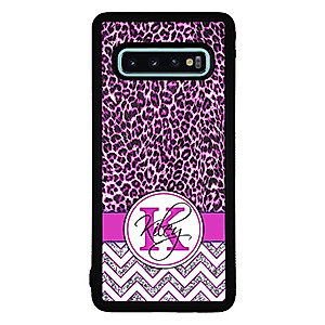 Pink Leopard Skin Personalized Black Rubber Phone Case Compatible With Samsung Galaxy S23 S23+ Ultra S22 S22+ S21 S21FE S21+ S20FE S20+ S20 Note 20 S10 S10+ S10e