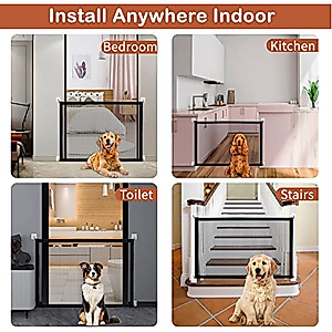 Dog Gates for The House, Malydyox Pet Gate for Stairs with Portable Safety Fence Easily Install Anywhere, Gates for Dogs Indoor with 2pcs Stainless Steel Pole and 8pcs Hooks, 41'' X 29''