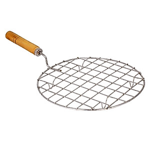 Stainless Steel Round Wire Roaster Rack/Papad Jali/Roti Grill Round Shape with Wooden Handle