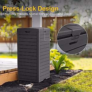 KFY 31-Gallon Outdoor Trash Can with lid, Waterproof, UV-Resistant Resin Garbage Can, Lockable Lid and Drip Tray, Animal-Proof, for Patio, Kitchen, Backyard and Deck