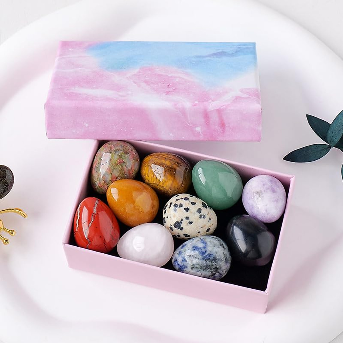 MuYu Art Cute 10 Pcs Egg Crystal Stones Kit, Mixed Colors Bird Eggs Shape Stones Decor Chakra Healing Crystals Eggs Gift