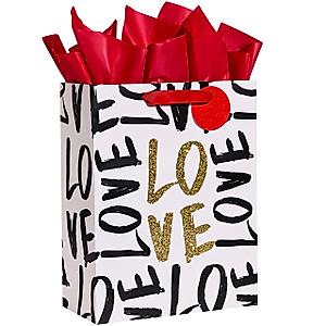 SUNCOLOR 13" Large Valentines Day Gift Bag with tissue paper (LOVE)