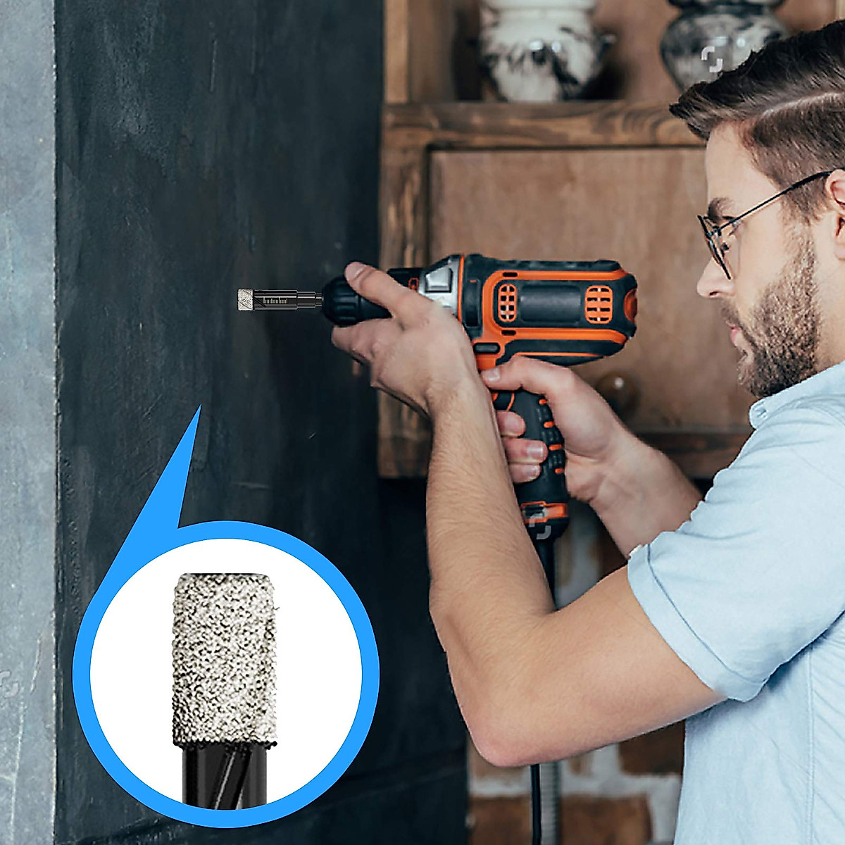 Dry Diamond Drill Bits Set 5 PCs for Granite Ceramic Marble Tile Stone Glass Hard Materials (not for Wood), Round Shank 1/4, 5/16, 3/8, 1/2 inch with Storage Case