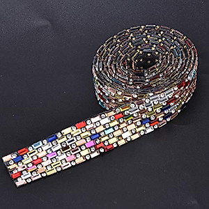 Rhinestone Beaded Ribbon, 1 Yard Colorful Beaded Trim Artificial Gem Stone Beaded Sew On Applique Chain Embellishment DIY Sewing Accessories Bag Belt Decor(B)