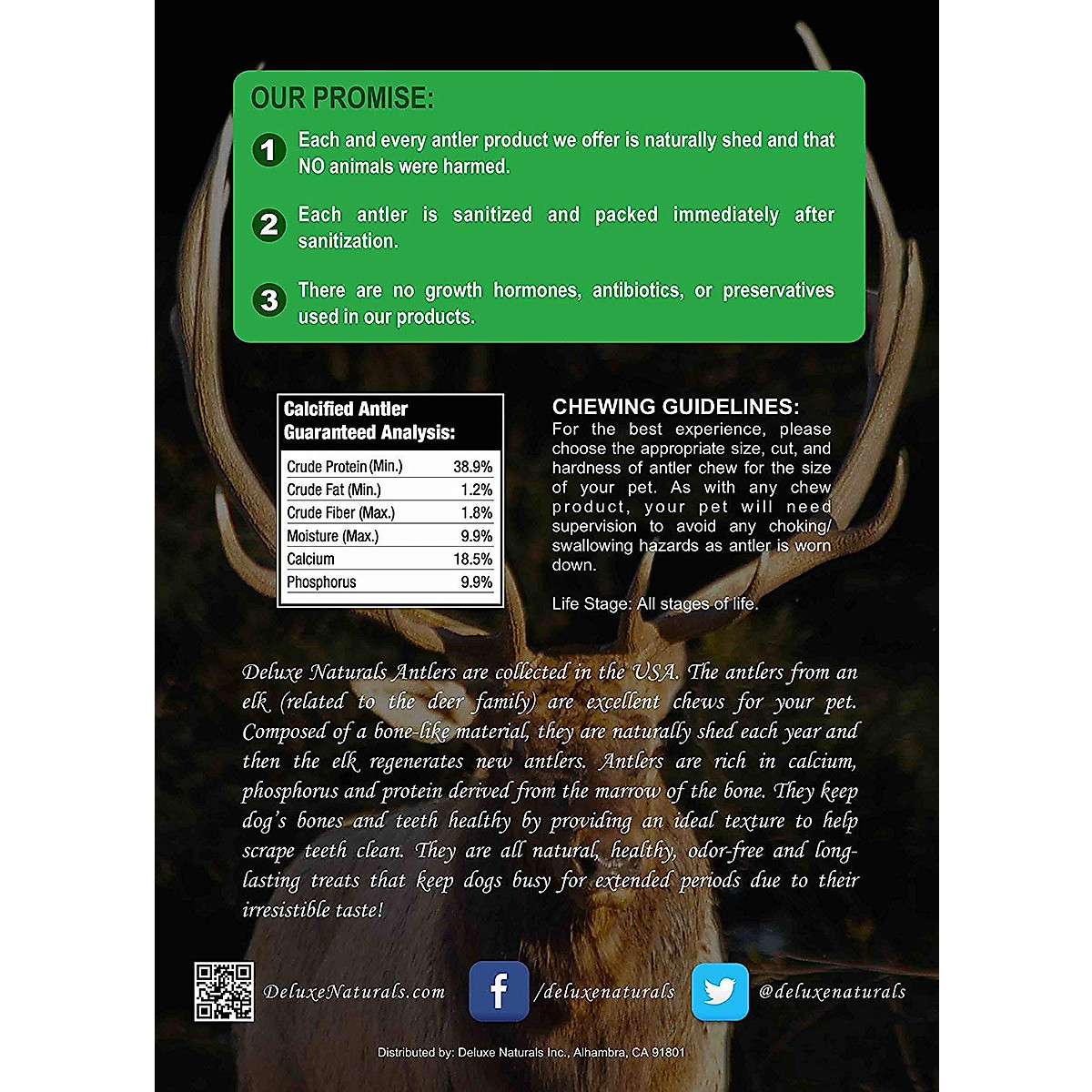 Deluxe Naturals Elk Antler Chews for Dogs | Naturally Shed USA Collected Elk Antlers | All Natural A-Grade Premium Elk Antler Dog Chews | Product of USA, 6-Pack Small Split