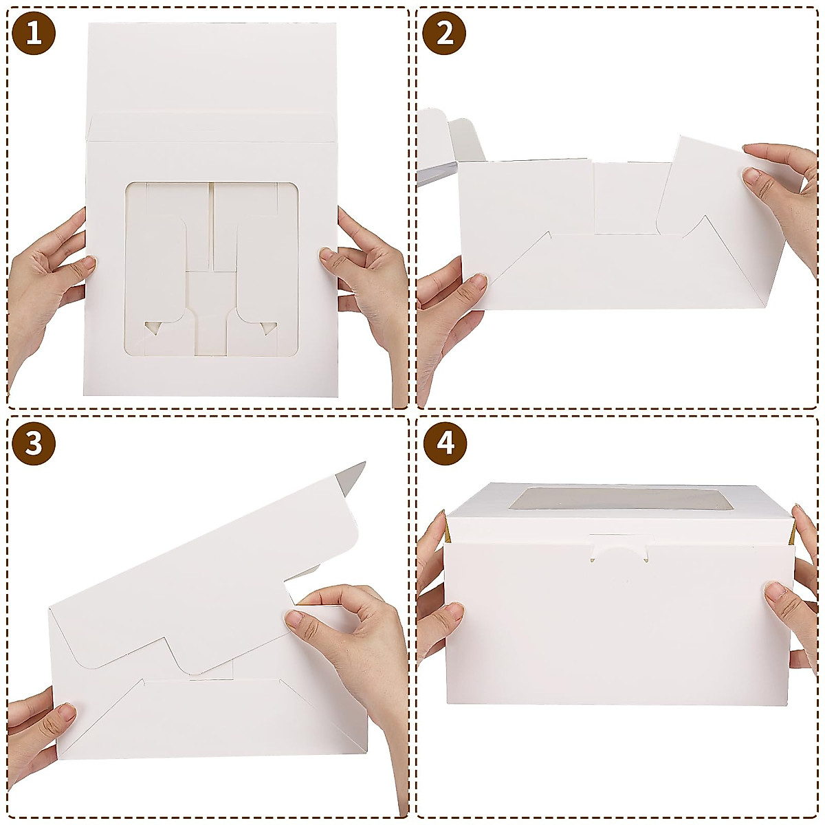 Moretoes 15 Sets Cake Boxes, 10x10x5 Inches Bakery Boxes with Cake Boards, Cake Boxes 10 Inch with Stickers Disposable Cake Containers with Lids for Valentine's Day Mother's Day Cheesecake, Cakes