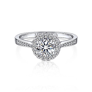 MomentWish Engagement Rings for Women, 1Carat Moissanite Promise Rings, D Color VVS1 Simulated Diamond 925 Sterling Silver Halo Rings-Size7