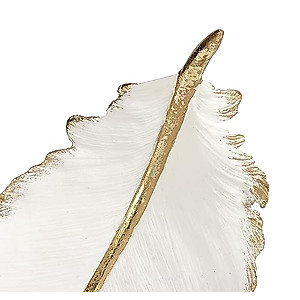 CosmoLiving by Cosmopolitan Polystone Bird Curved Feather Decorative Bowl with Distressed Gold Accents, 13" x 8" x 8", White, SMALL SIZE