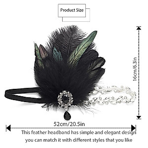 GENBREE 1920s Flapper Headband Black Feather Headpiece Rhinestone Headbands Cocktail Head Accessories for Women(Pattern 3)
