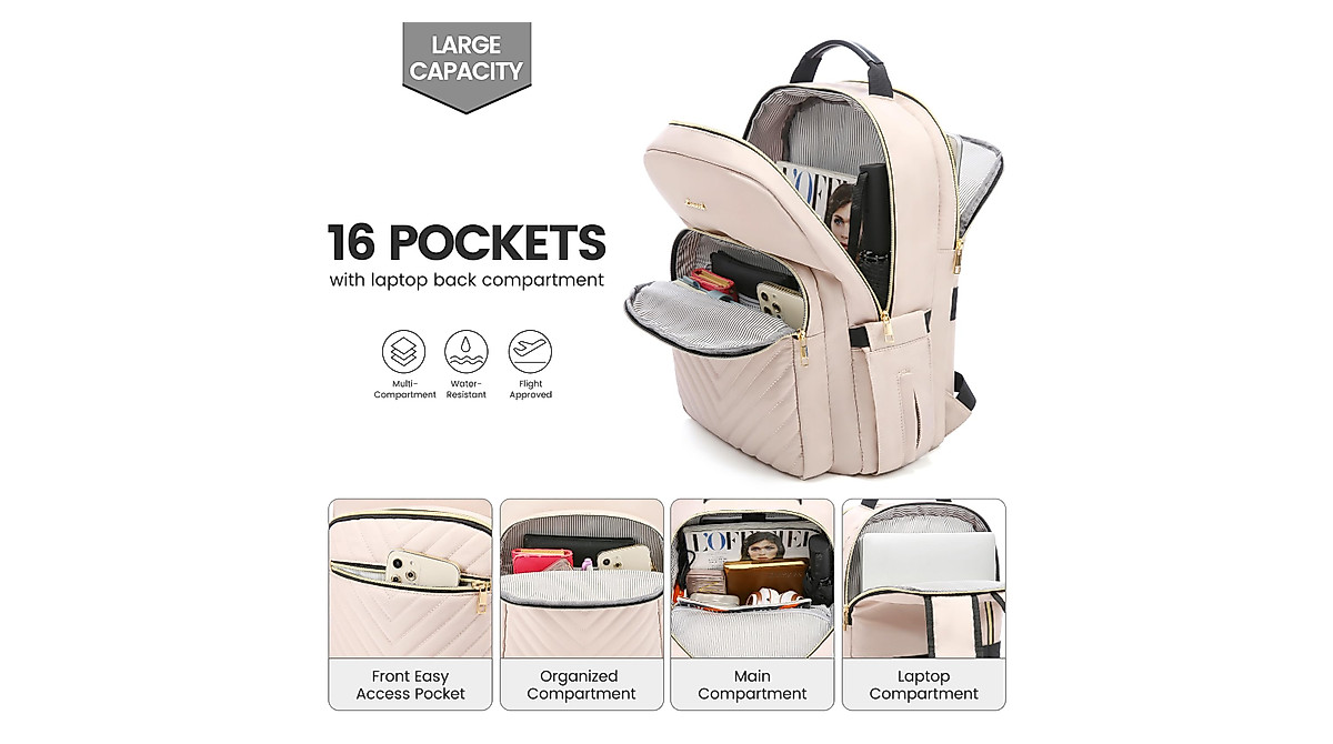 LOVEVOOK Women's Laptop Backpack with USB & Water-Resistant Design