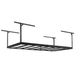 NewAge Products 4 ft. x 8 ft. VersaRac Pro Adjustable Overhead Garage Storage Rack, Heavy Duty Steel Garage Storage Organization, Ceiling Storage Racks, 800lbs Weight Capacity, (Black), 41200
