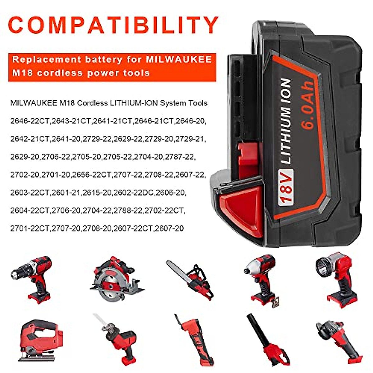ARyee 18V 6.0Ah M18 M18B Xc Battery Replacement for Milwaukee Lithium Battery Power Tools 48-11-1820 48-11-1840 48-11-1850 48-11-1828 48-11-1815 Cordless Tool Batteries with LED Indicator