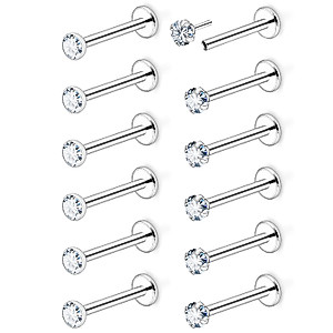 Xwnskvvz Threadless Tragus Earrings Surgical Steel Medusa Piercing Jewelry Round Shaped Clear CZ Labret Studs Monroe Lip Ring Helix Conch Cartilage Earrings for Women Men 20G