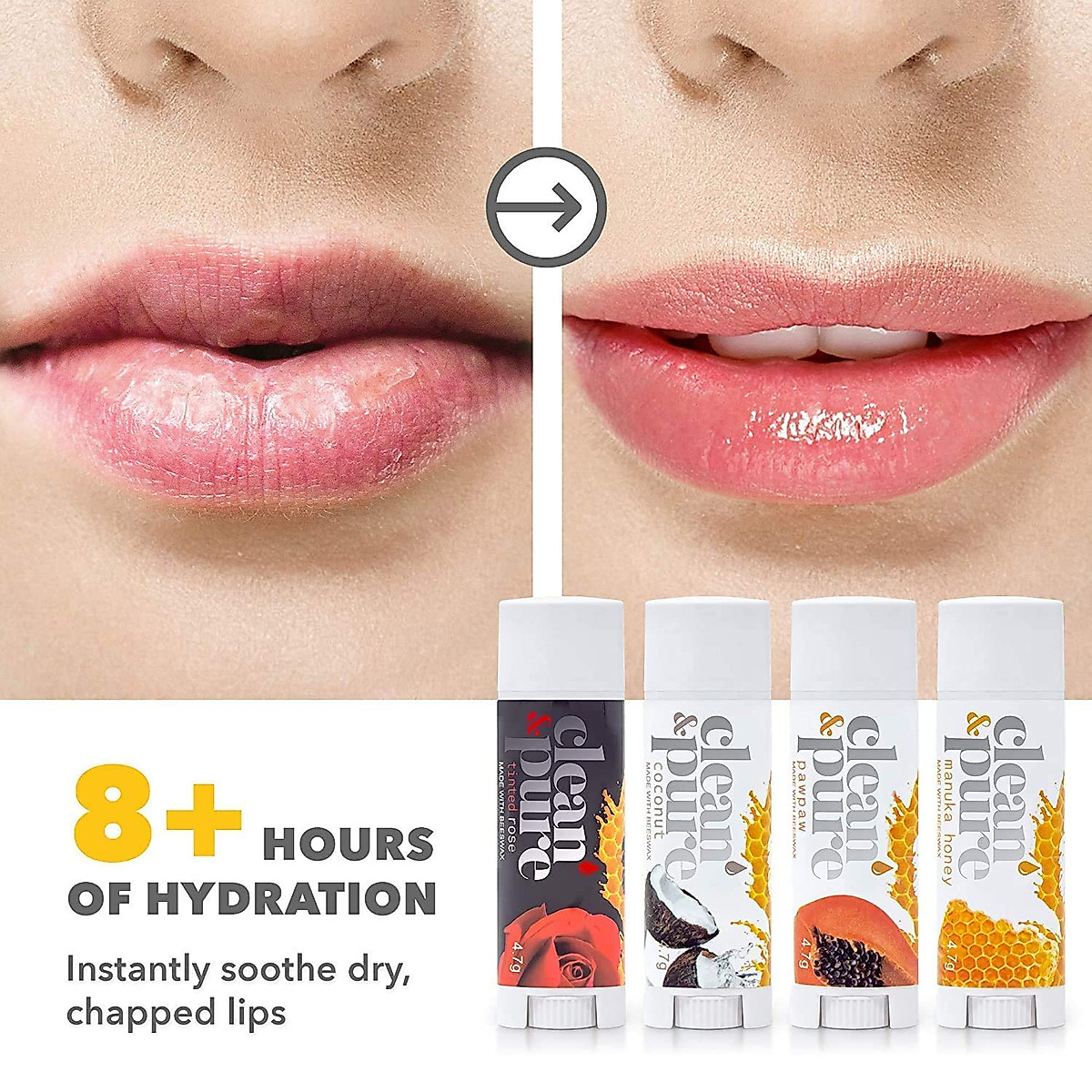 Clean & Pure Lip Balm 2-Pack (Vanilla) | Manuka Honey Beauty Products | Lip Care Set With 100% All Natural Beeswax and Vitamin E Oil | Flavored Lip Balm for Dry, Chapped Lips