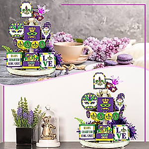 13 Pcs Mardi Gras Tiered Tray Decor Set Include Rustic Gnome Truck Mask Wood Sign Letter Sign Decoration Mardi Gras Table Decor for Xmas Decoration Home Kitchen Table Shelf Decorations