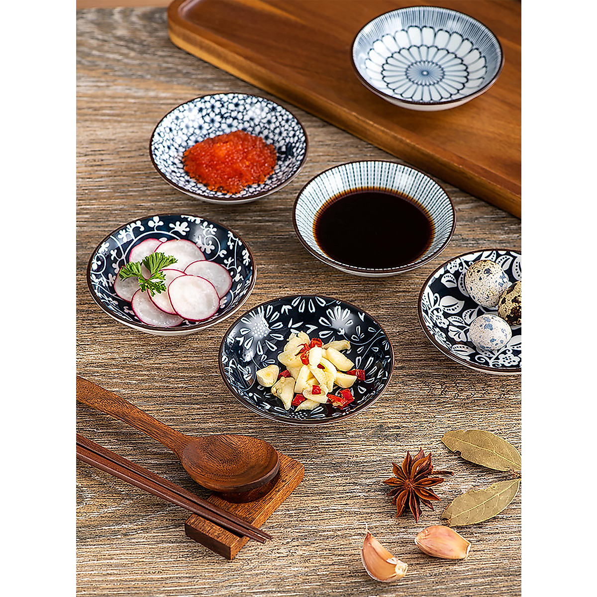 SYJAN HOME Ceramic Dipping Bowls,4 Inch Soy Sauce dish,Pinch Bowls Set of 6,Side Dishes for Snack,Sushi,Sauce,3 Oz Japanese Style Small Bowls for Side Dishes,Kitchen Prep,Vintage Blue