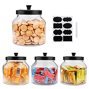 Glass Jars With Sealed Lids,Clear Glass Food Storage Container with Black Brushed Metal lids,70 OZ(Set of 4)