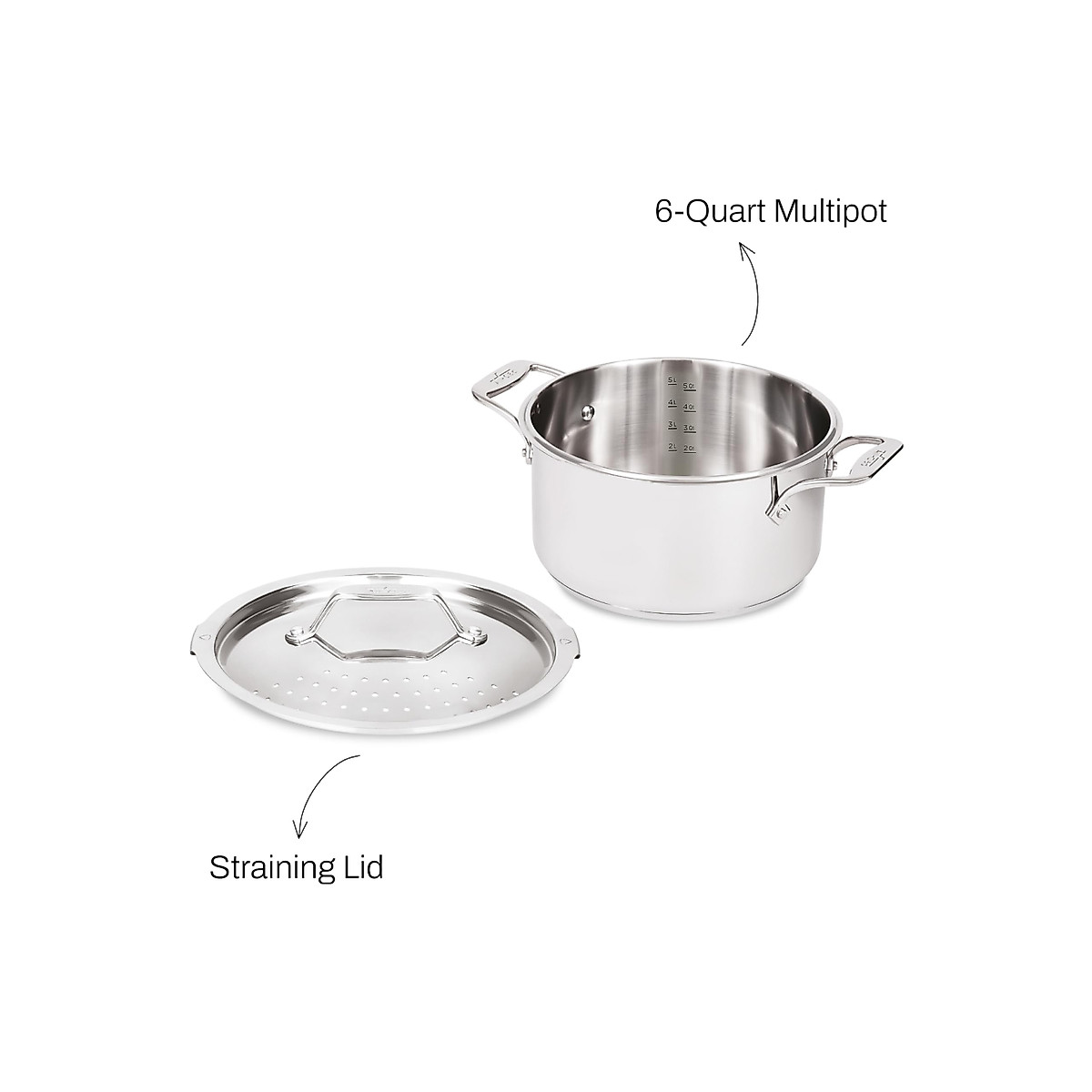 All-Clad Simply Strain Stainless Steel Multipot with Straining Lid, 6-Quart, Induction, Oven Broiler Safe 600F, Strainer, Pasta Strainer with Handle, Steamer Pot, Cookware, Home, Pots and Pans, Silver