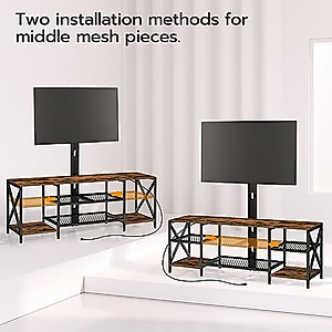 HOOBRO TV Stand with Mount and Power Outlet 55.1", Entertainment Center with Swivel TV Mount for TVs Up to 75", TV Stand Mount with Storage Shelves for Living Room, Bedroom, Rustic Brown BF146UDS01