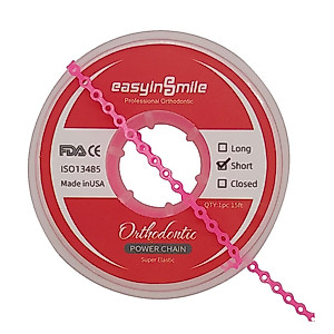 Easyinsmile Dental Orthodontic Spool Elastic Rubber Band Power Chains for Braces (Short, Pink)