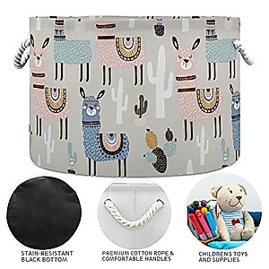 Large Round Storage Basket - Cactus Llama Canvas Home Organizational Solution Toy Storage Bin for Laundry Hamper,Toy Bins,Gift Baskets, Bedroom, Clothes,Baby Nursery