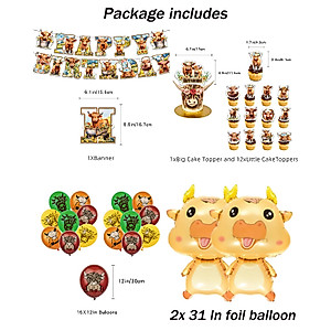 HXJFGDM Highland Cow Birthday Decorations - Highland Cow Party Decorations,Include Happy Birthday Banner Brown Highland Cow Flower Balloons for Farm Animal Holy Cow Party Decor