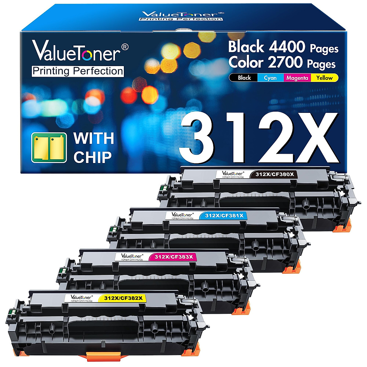 Valuetoner Remanufactured Toner Cartridge Replacement for HP 312X 312A 305A 305X for Laserjet Pro 400 Color M451dn M451dw M451nw M475dw MFP M476nw M476dn M476dw Printer (Black,Cyan,Magenta,Yellow)