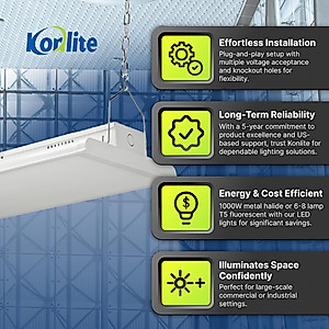 Konlite - 4 FT Linear LED Shop Lights, 225W, 30,626LM Bay Ceiling Shop Light for Commercial & Industrial Use, Non-Maintenance Shop Lights for Workshop, Garage Light, 5000K Daylight, Dimmable 1-10V