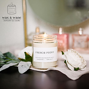 Wax & Wane French Peony Modern 8oz Handmade Candle For Men and Women - Long Burning 40+ Hours Candles For Home, Bedroom, and Bathroom - 100% Natural Soy Candles Made in the USA